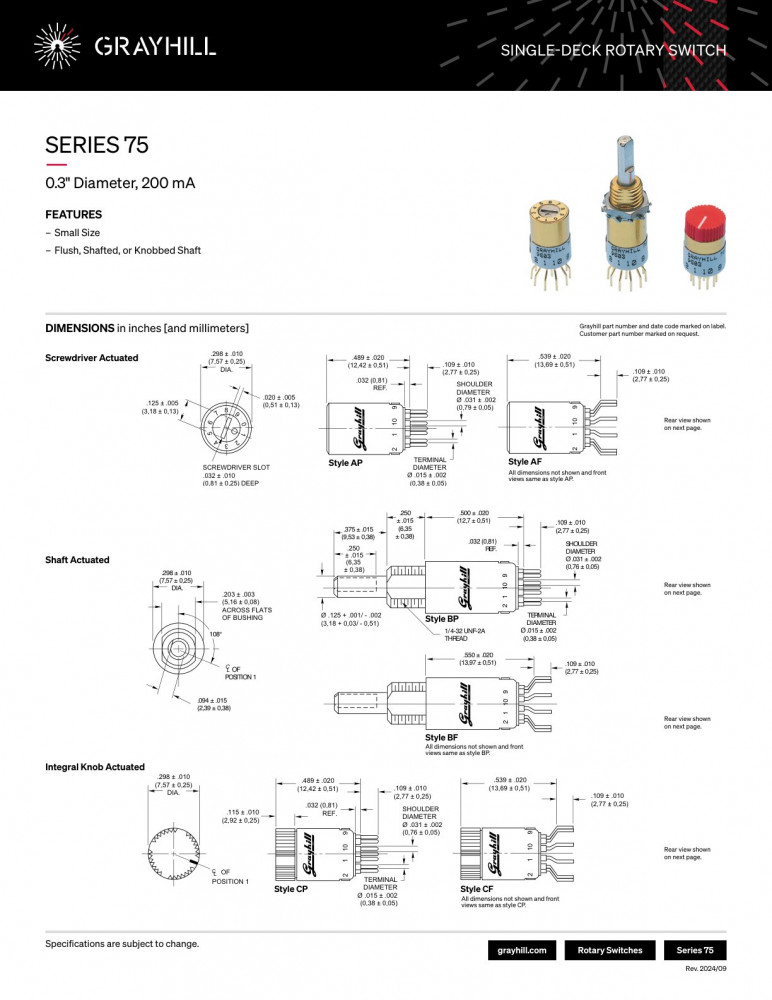 Grayhill Series 75 technical document page 1