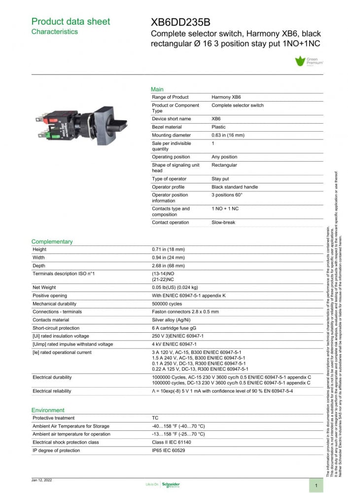 XB6DD235B product documentation page 1