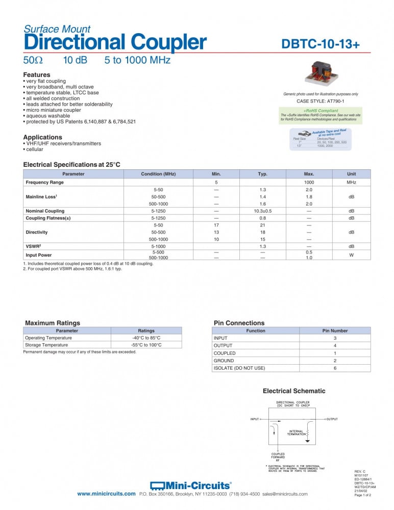 DBTC-10-13+ datasheet page 1