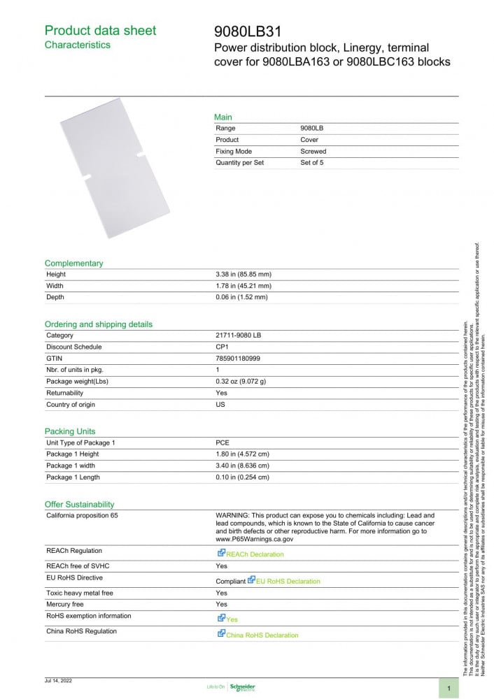 9080LB31 technical document page 1