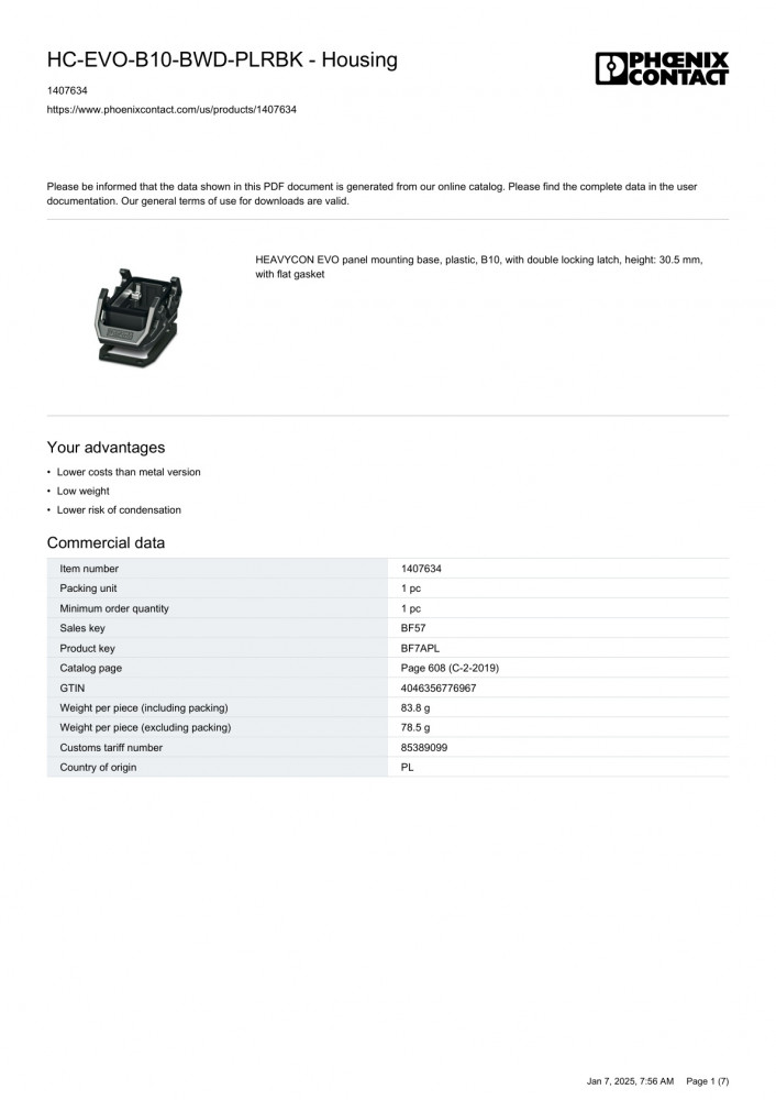 Phoenix Contact 1407634 technical document page 1