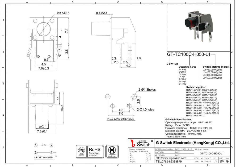 GT-TC100C-H050-L1 technical drawing