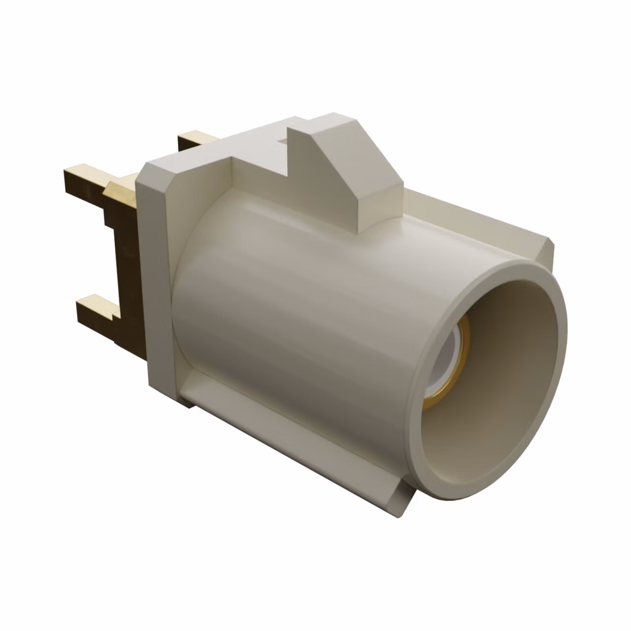 FAKRA Jack, Straight, PCB Receptacle, Through Hole, Brass Body, Gold (Au) Plated, Keying Code I, Beige, 50 Ohms for sale