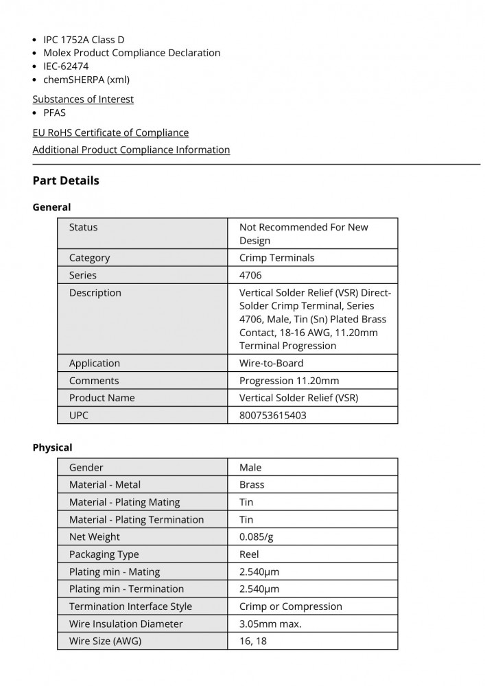 MOLEX strain relief terminal product specification page 2