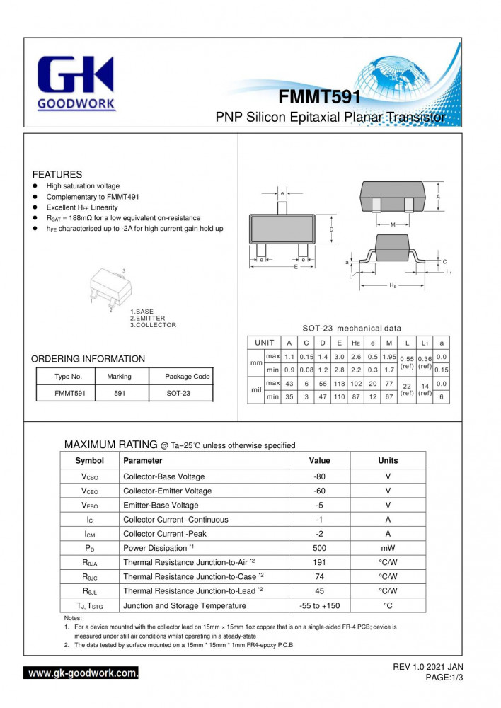 FMMT591 datasheet page 1