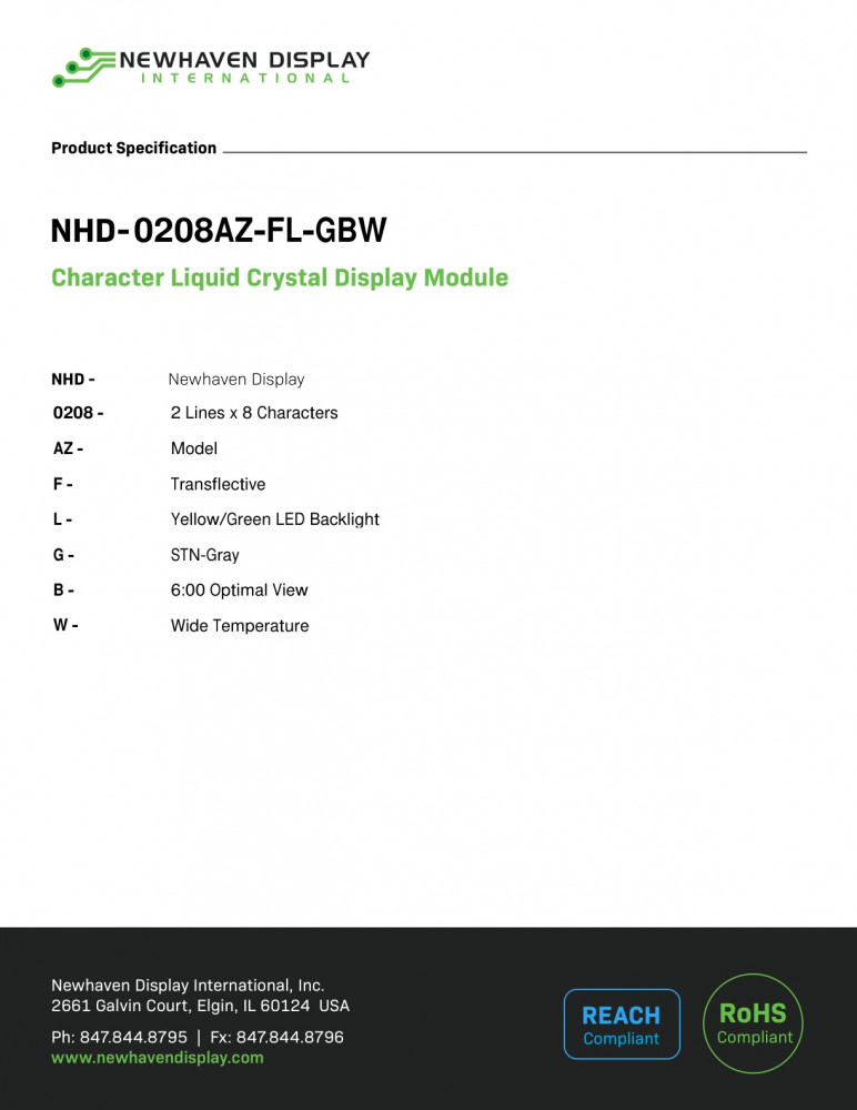NHD-0208AZ-FL-GBW datasheet page 1