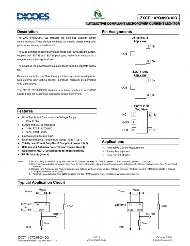 ZXCT1107QSA-7 datasheet page 1