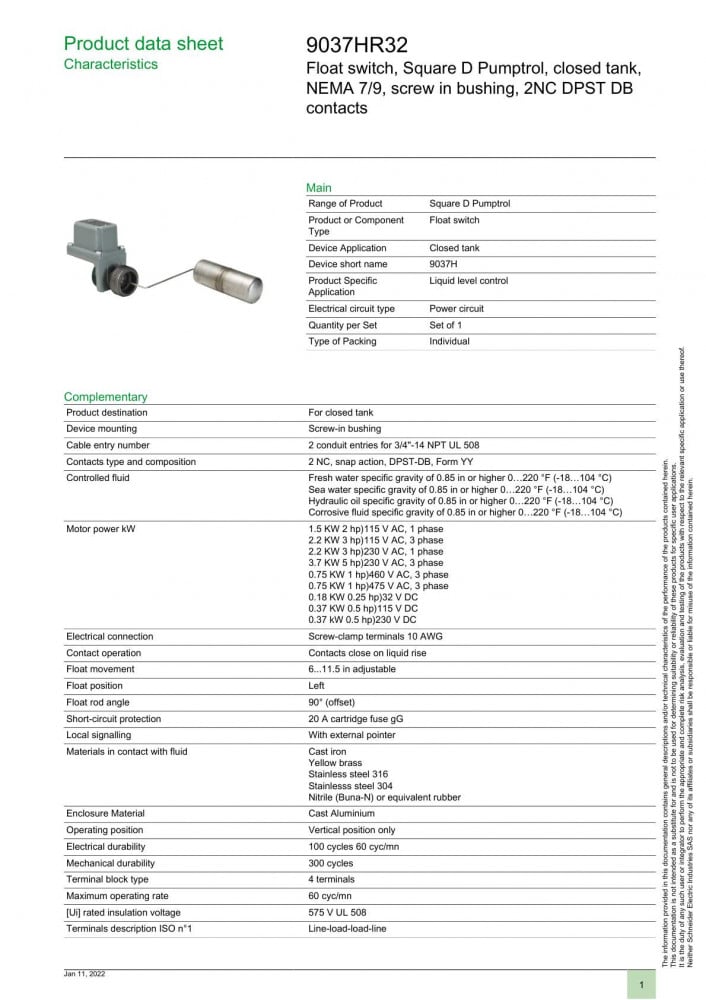 9037HR32 technical document page 1