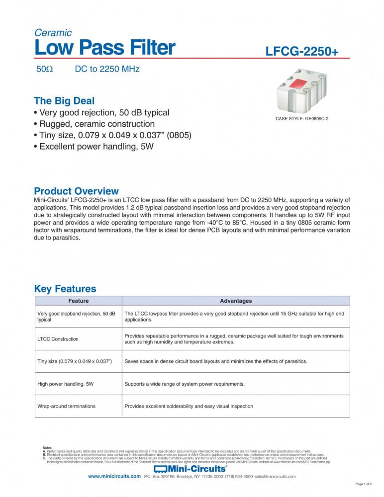 LFCG-2250+ product documentation page 1
