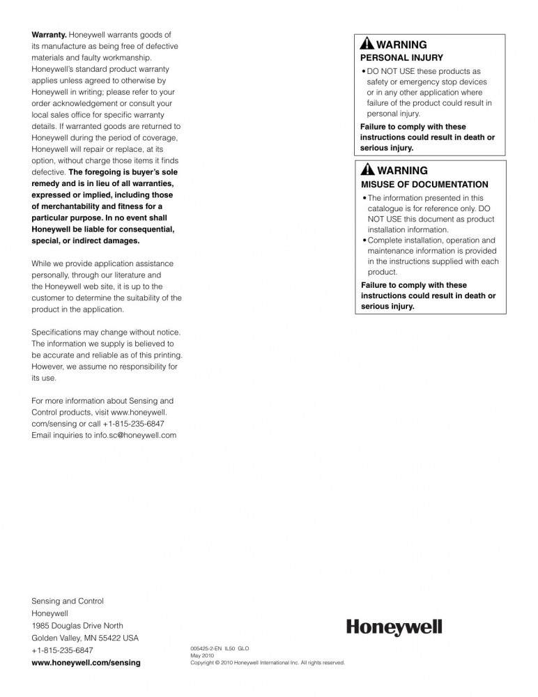 Honeywell MICRO SWITCH TP Series line guide page 3