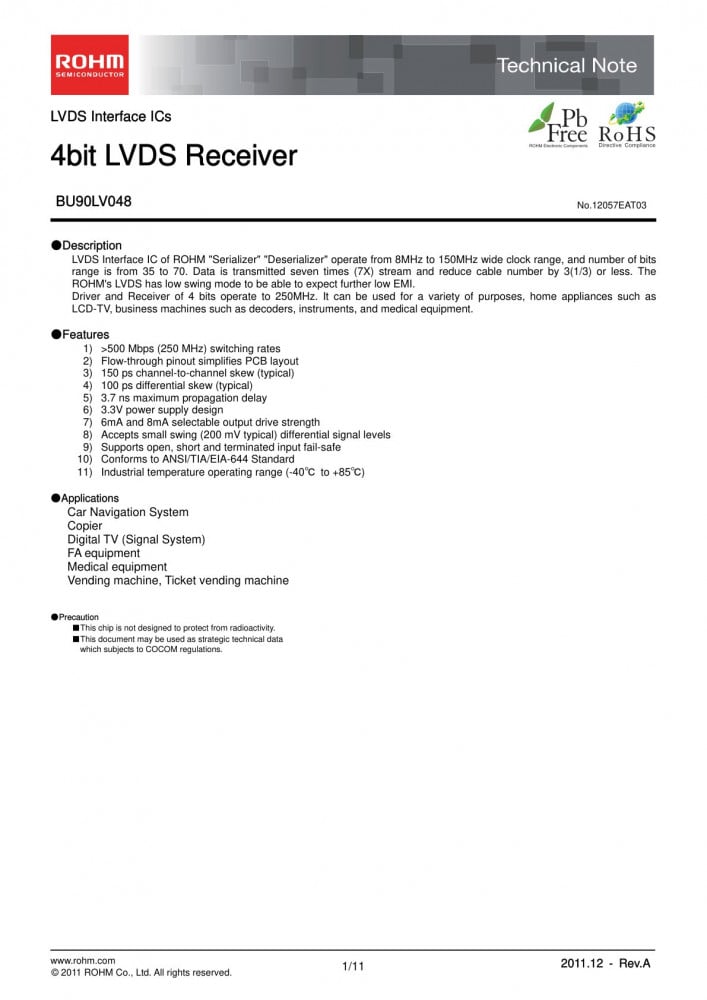BU90LV048 datasheet page 1
