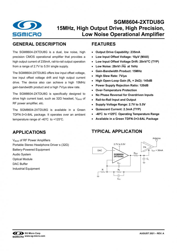 SGM8604-2XTDU8G datasheet page 1
