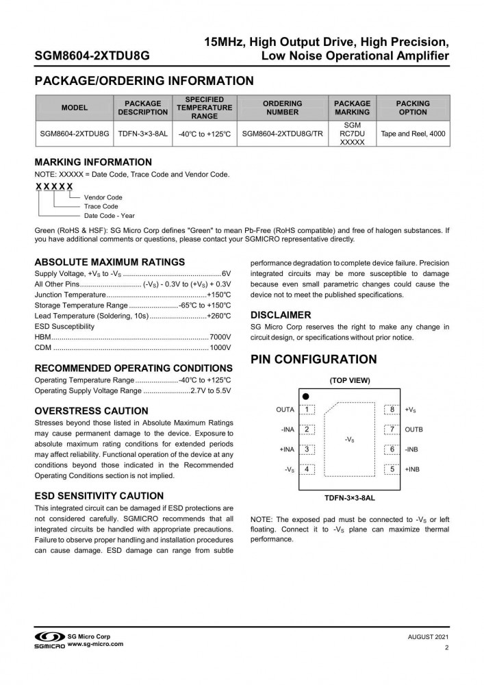 SGM8604-2XTDU8G datasheet page 2
