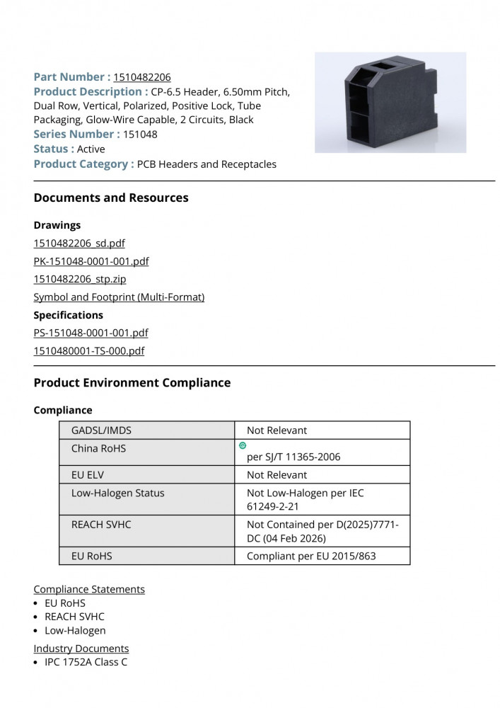 Molex CP 6.5 product specification page 1