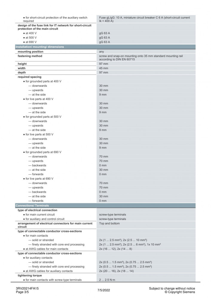 3RV20214FA15 datasheet page 3