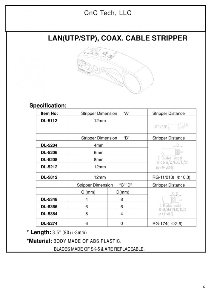 CNC Tech DL-5206 cable stripper documentation image