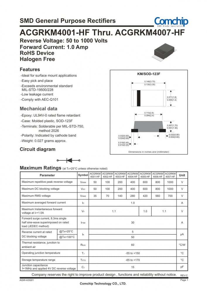 ACGRKM4007-HF datasheet page 1