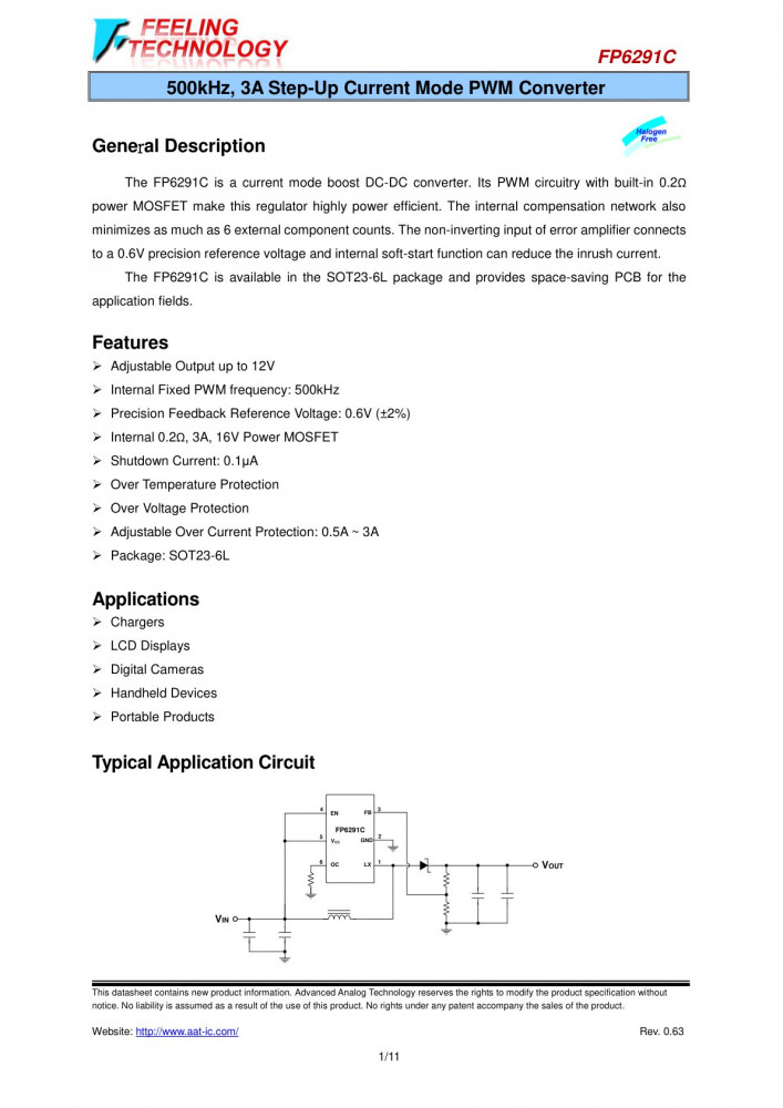FP6291CLR-G1 datasheet page 1