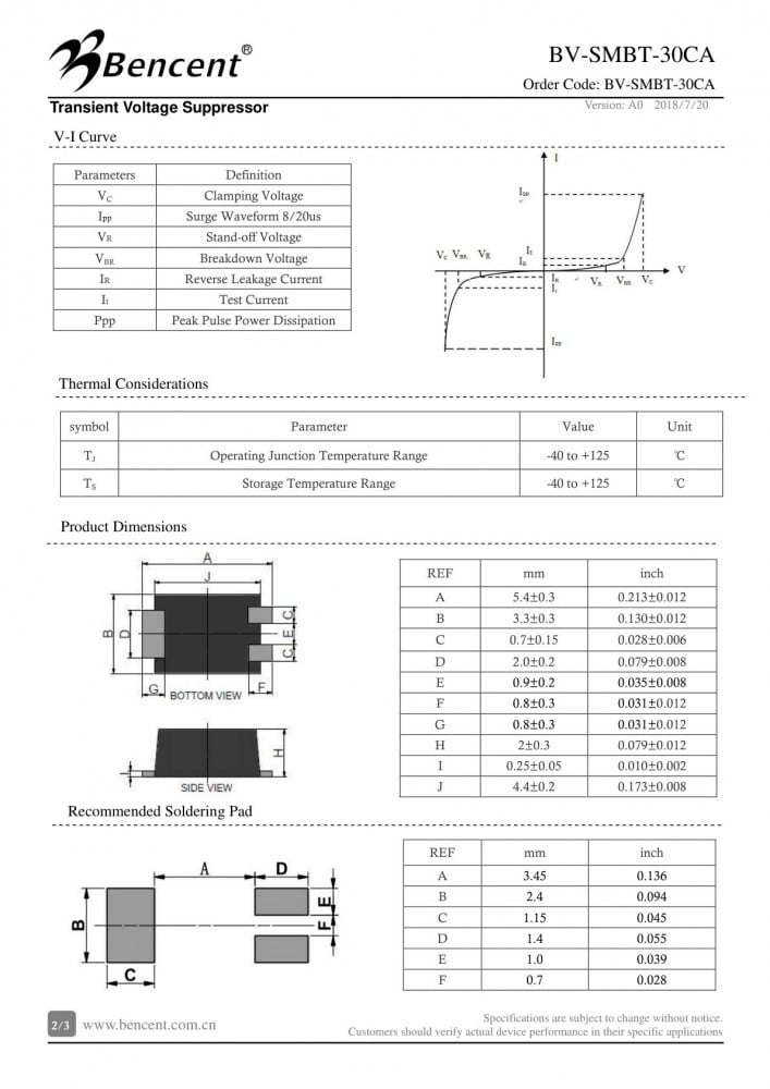 Bencent BV-SMBT-30CA datasheet page 2