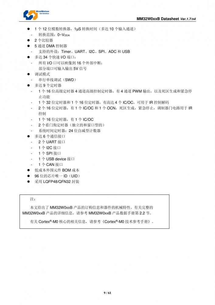 MM32W073PFB datasheet page 9