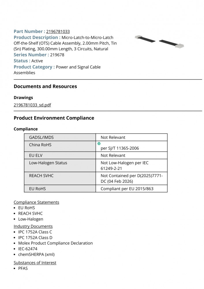 MOLEX 2196781033 drawing preview, page 1