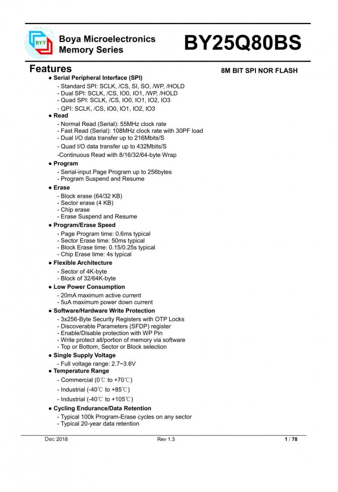 BY25Q80BS datasheet page 1