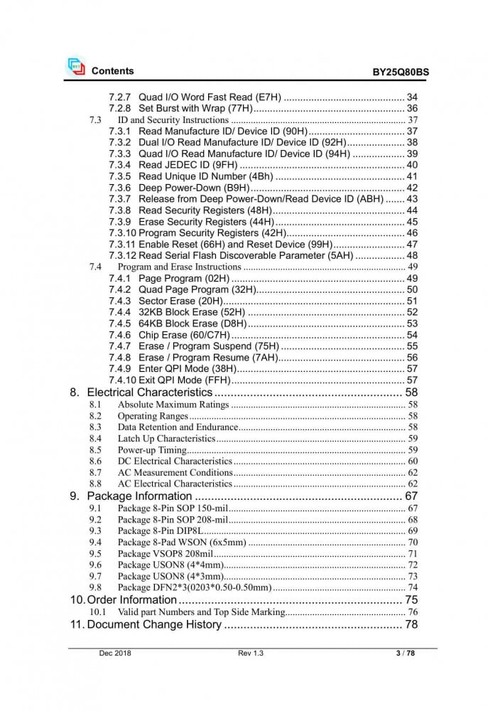 BY25Q80BS datasheet page 3