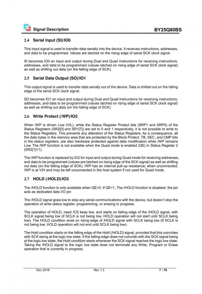 BY25Q80BS datasheet page 7