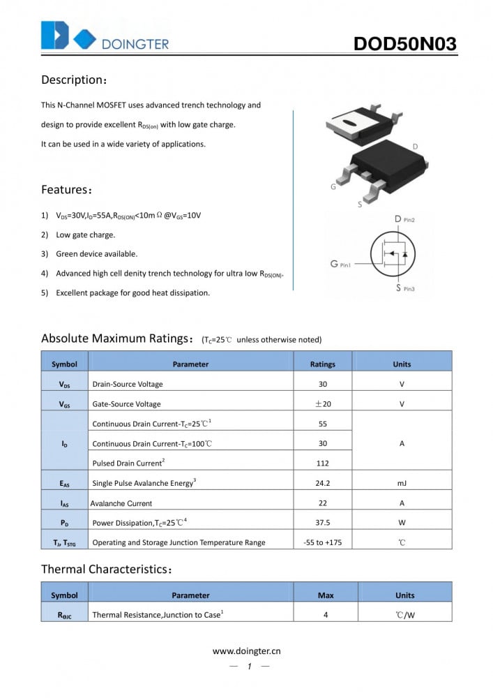 DOD50N03 datasheet page 1