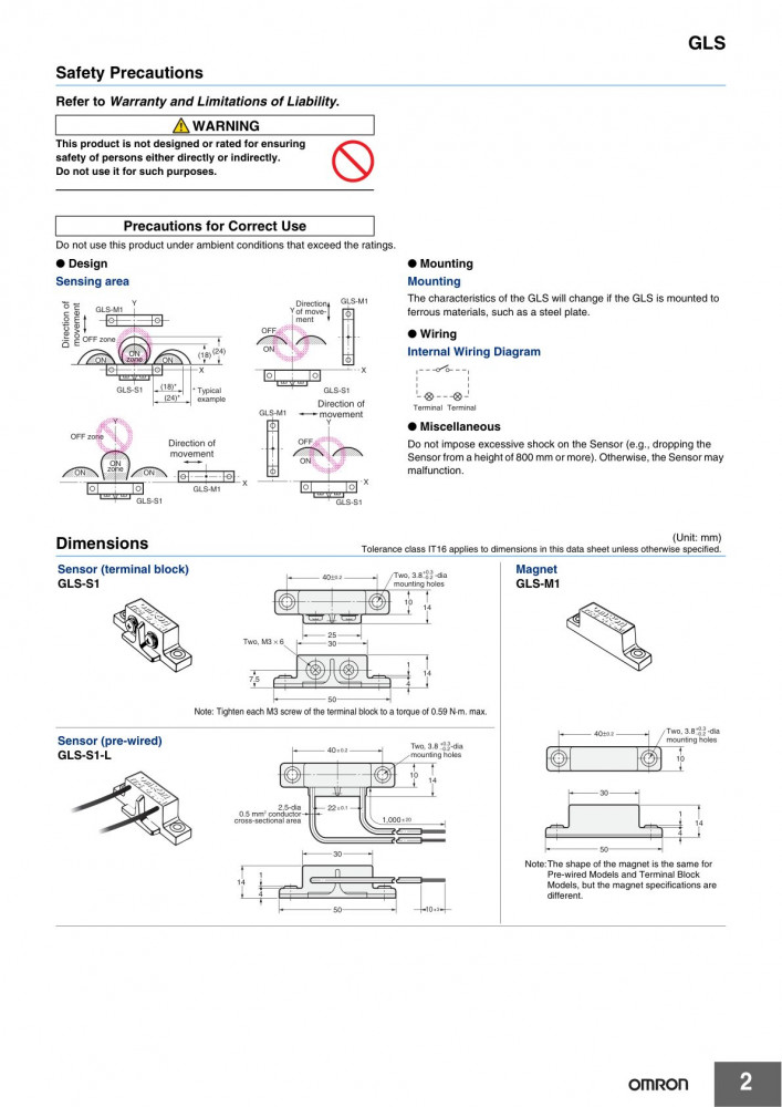 OMRON GLS series datasheet page 2