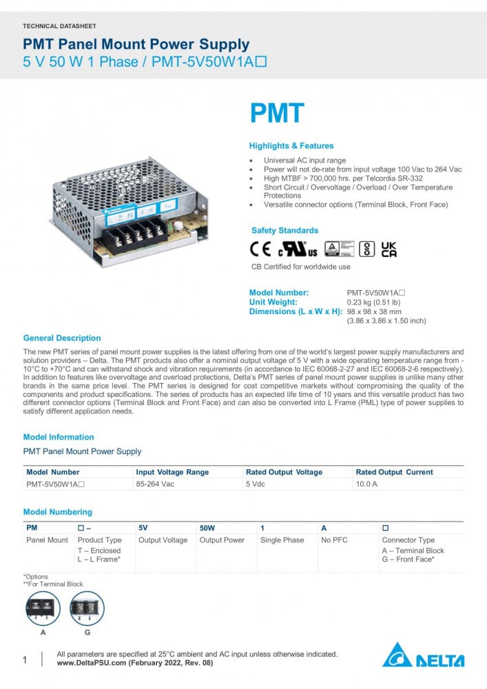 PMT-5V50W1AG datasheet page 1