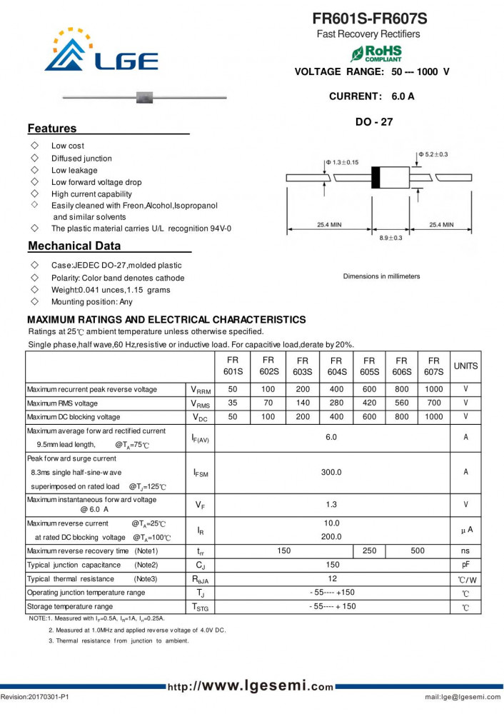 FR607S datasheet page 1