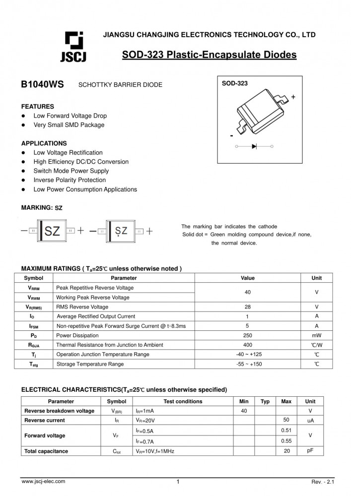 B1040WS datasheet page 1