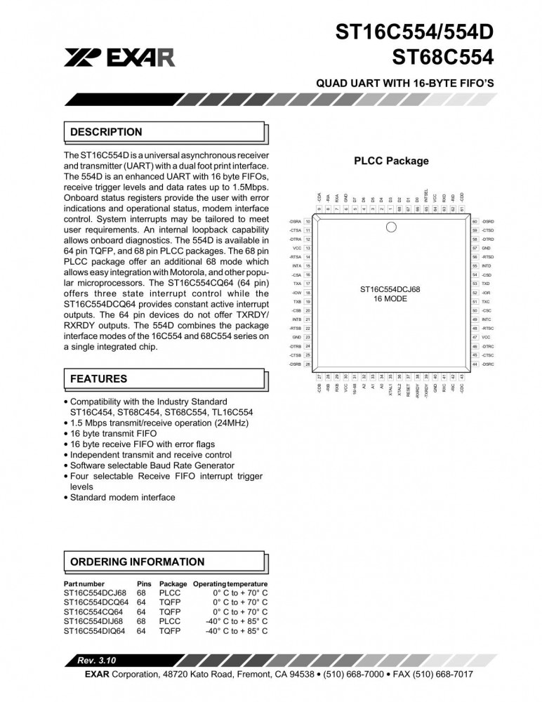 ST16C554D datasheet page 1