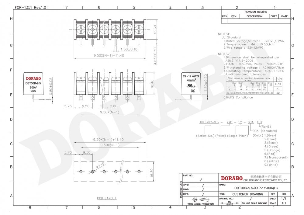 DORABO DBT30R-9.5-10P-BK-P technical document preview