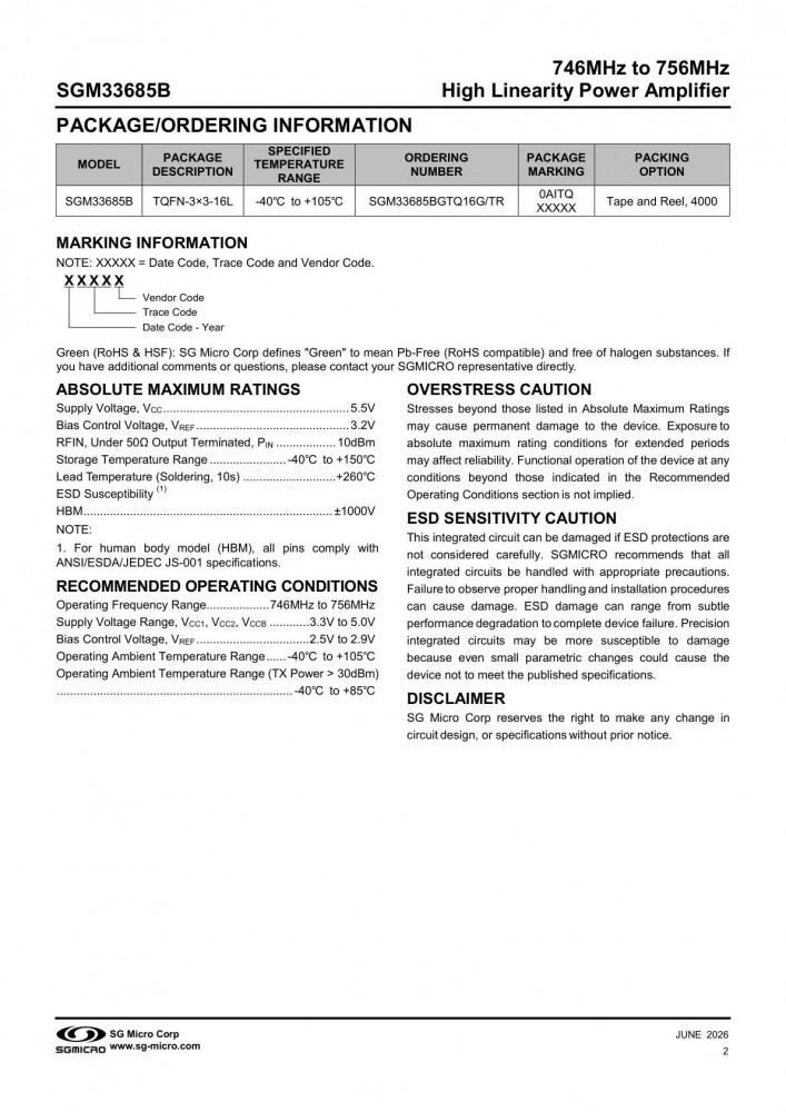 SGM33685B datasheet page 2