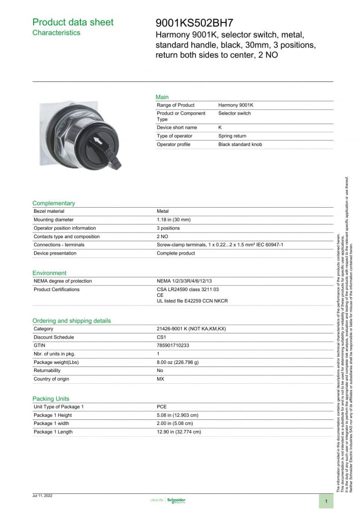 9001KS502BH7 technical documentation page 1