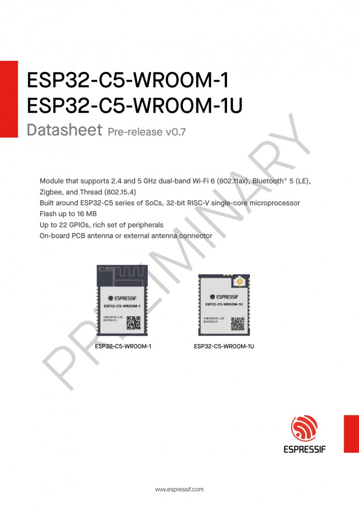 ESP32-C5-WROOM-1 datasheet page 1