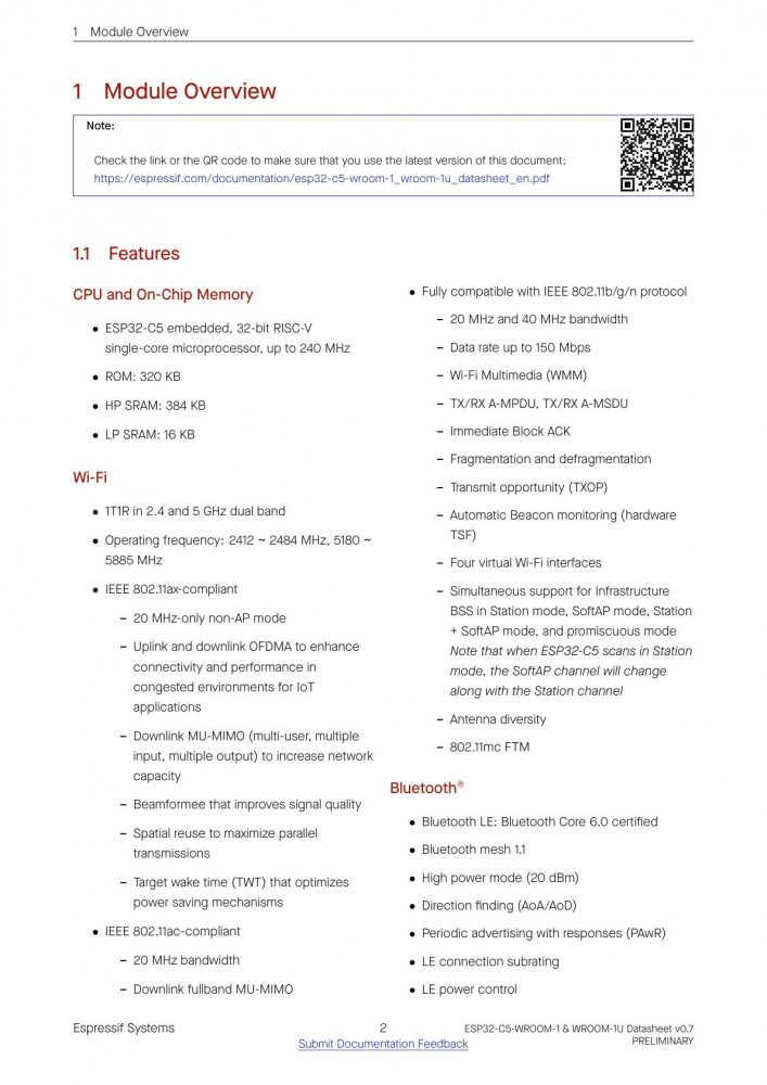 ESP32-C5-WROOM-1 datasheet page 2