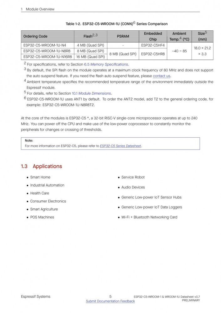 ESP32-C5-WROOM-1 datasheet page 5
