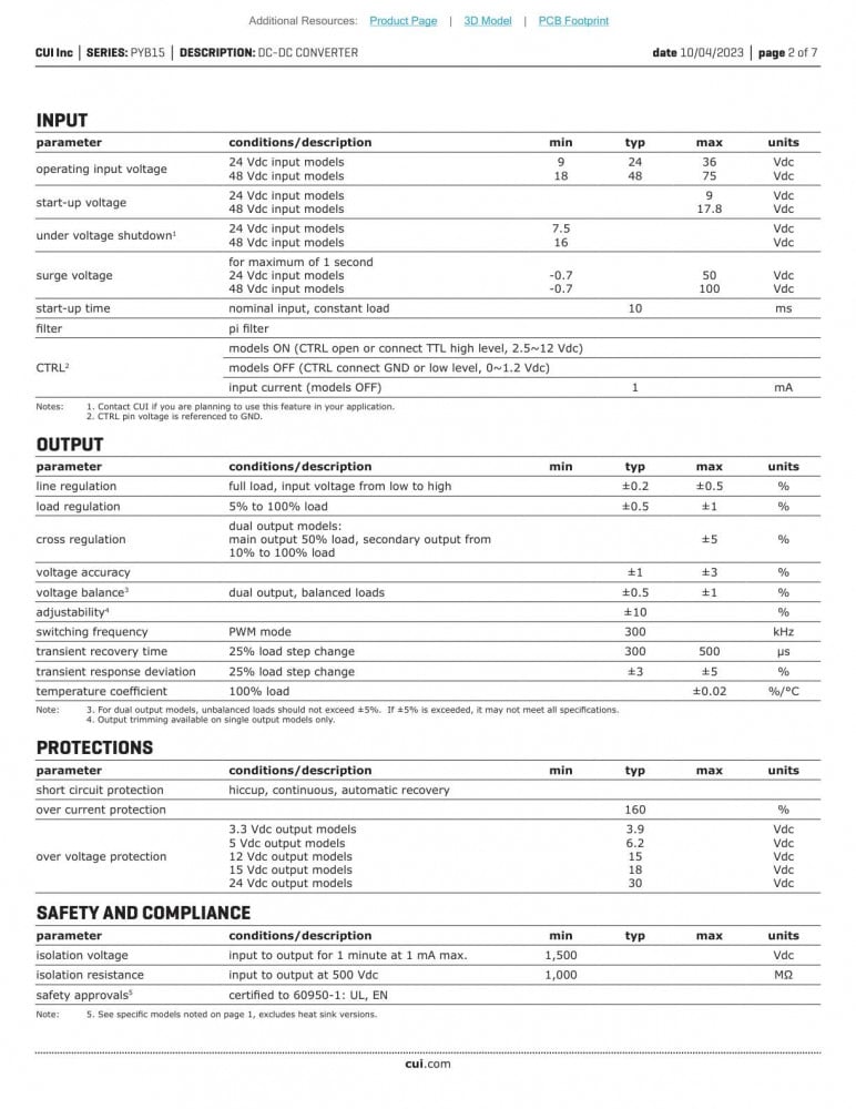 CUI PYB15 datasheet page 2