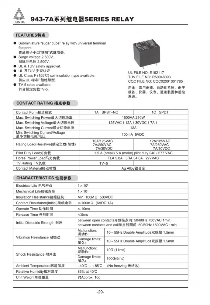 943 series relay datasheet page 1