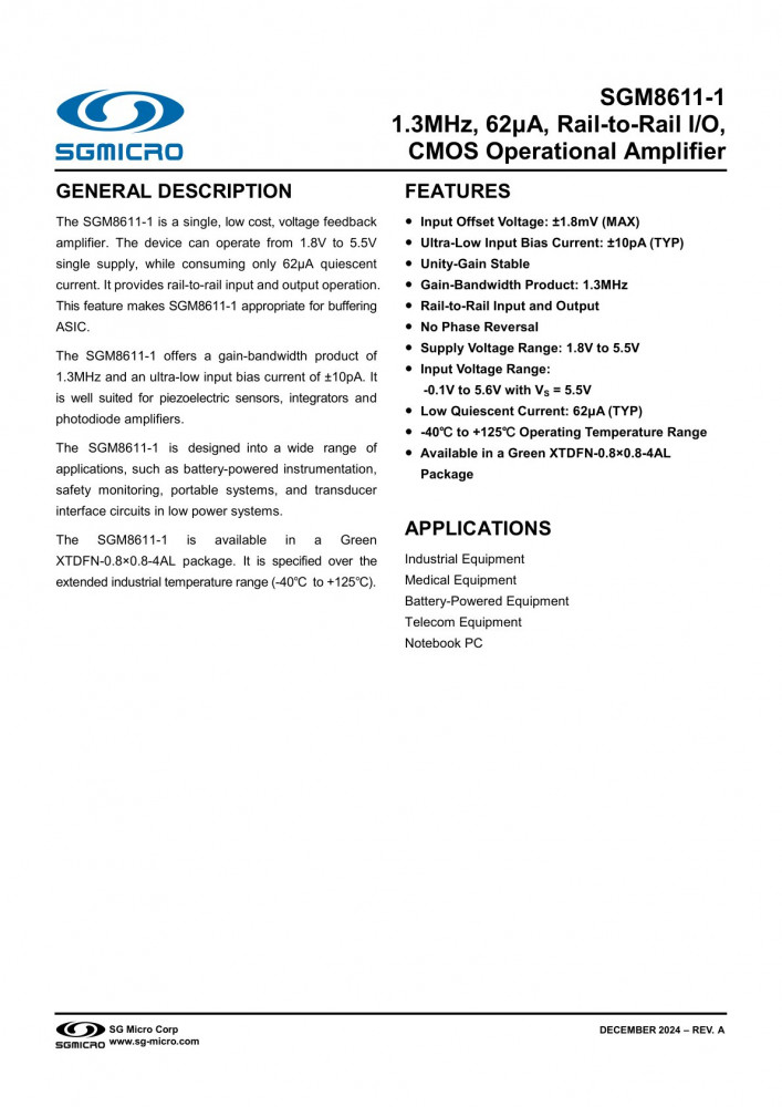 SGM8611-1 datasheet page 1
