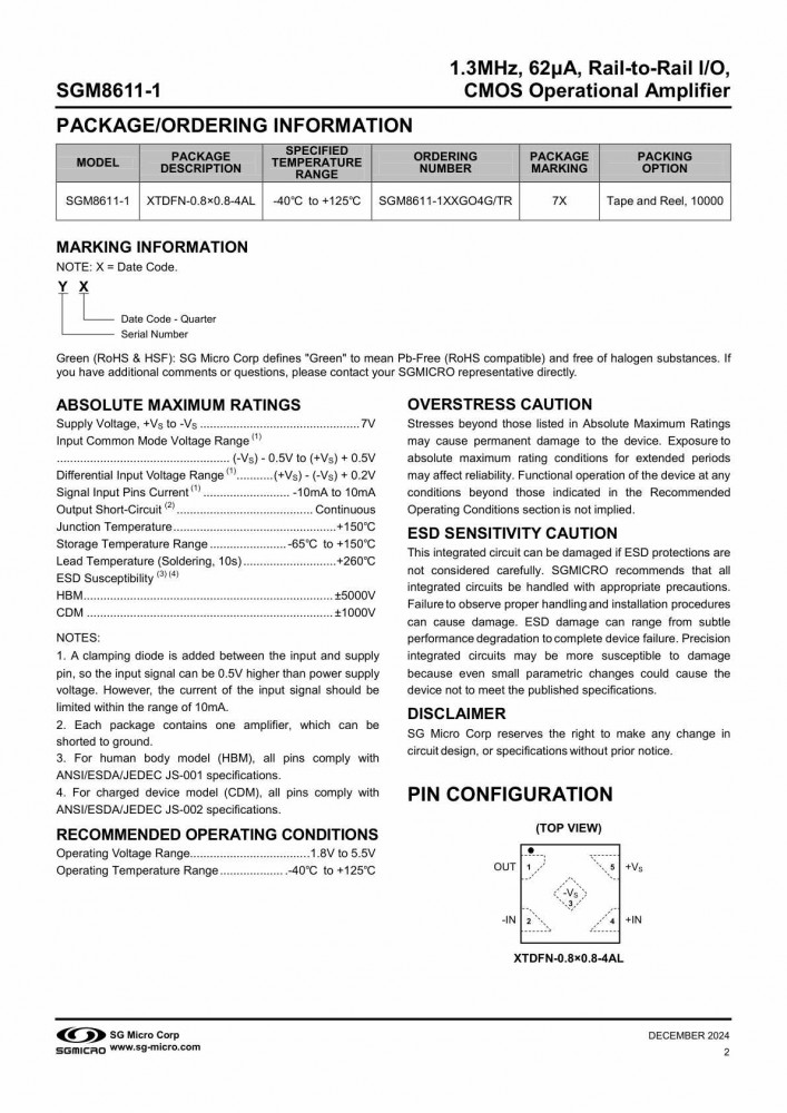 SGM8611-1 datasheet page 2
