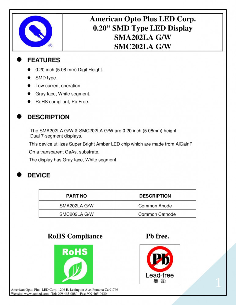 SMA202LA technical document page 1