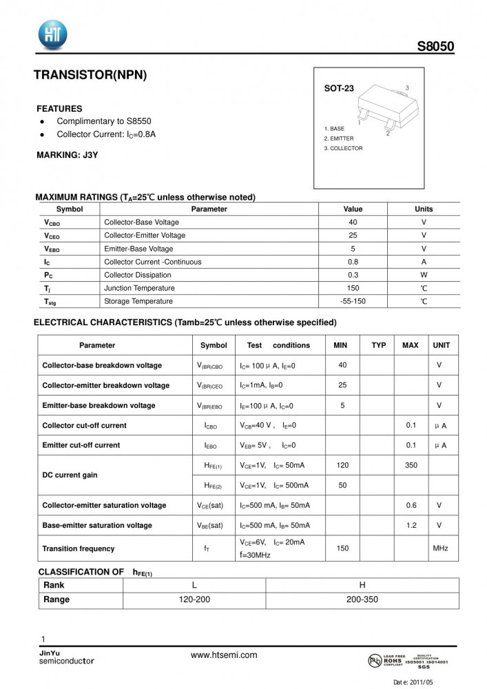 S8050 datasheet page 1