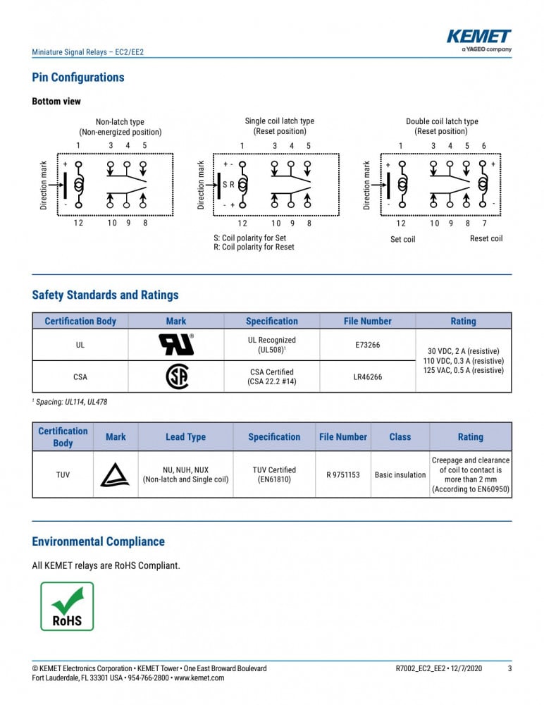 KEMET EE2 relay datasheet page 3