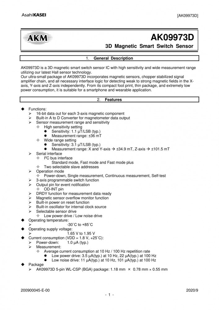 AK09973D datasheet page 1
