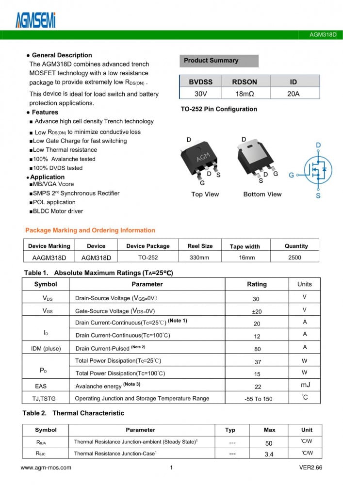 AGM318D datasheet page 1