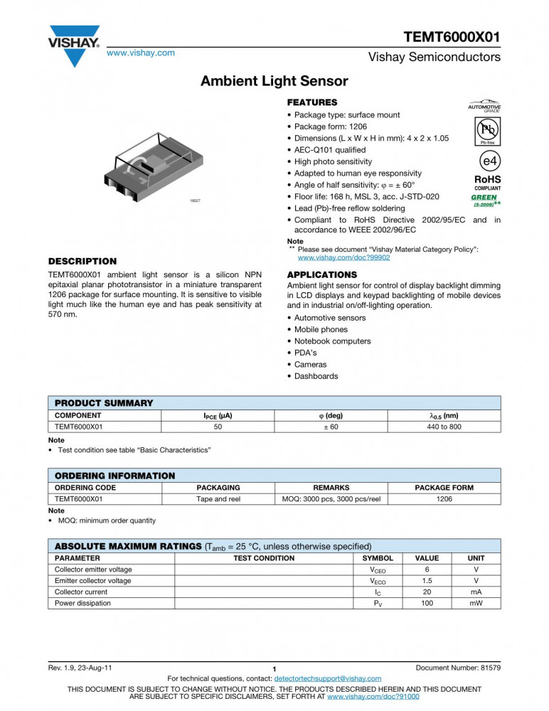 TEMT6000X01 technical document page 1